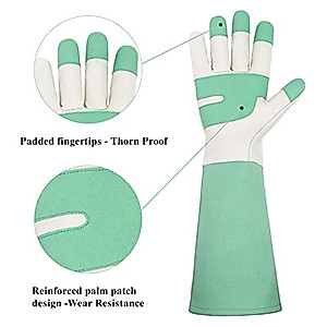 HANDLANDY Long Garden Gloves Thorn Proof for Women & Men, Rose Pruning Gauntlet Gloves, Best Protection Tool for Gardener (Green, Small)