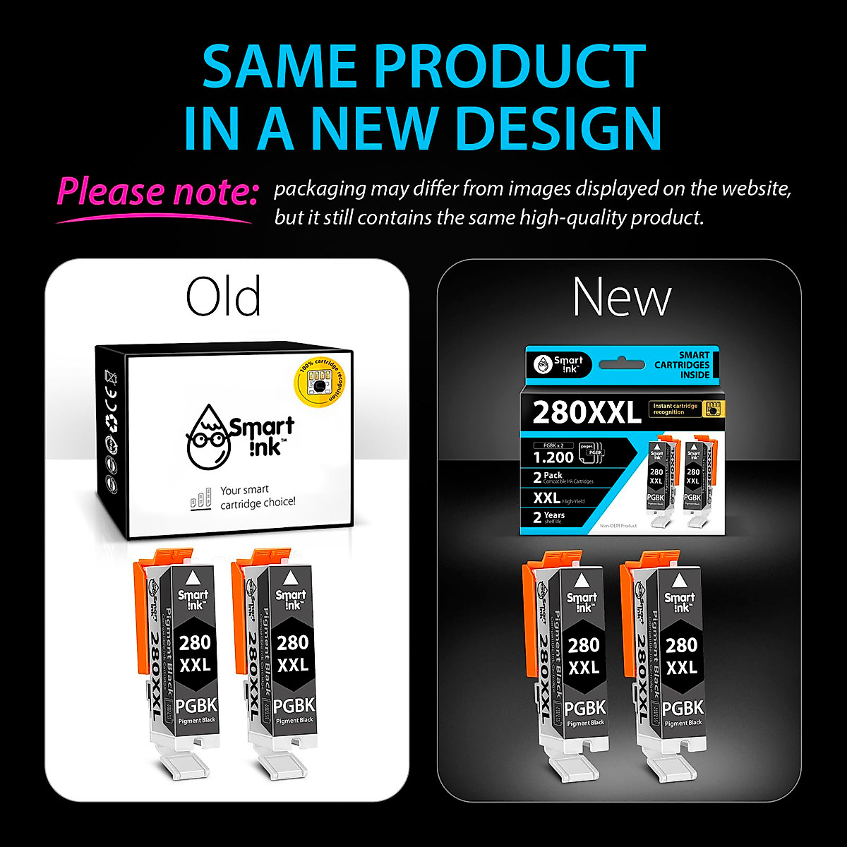 Smart Ink Compatible Ink Cartridge Replacement for Canon PGI-280XXL 280 XXL PGI280 to use with TR8520 TS9120 TS6120 TR7520 TS6220 TS6320 TS8220 TS8120 TS8320 TS702 (2 PGBK, Pigment Black Pack Combo)