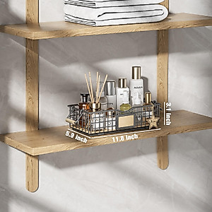 Qcold Bathroom Organizer Basket, Bathroom Counter Organizer - Small Metal Basket - Bathroom Counter Organizers and Storage with Handles, Wire Baskets for Organizing Farmhouse Decor - Gray