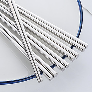 Buyer Star 5-Pair Silver Stainless Steel Chopsticks Metal Reusable Chopsticks Chinese Square Chopsticks