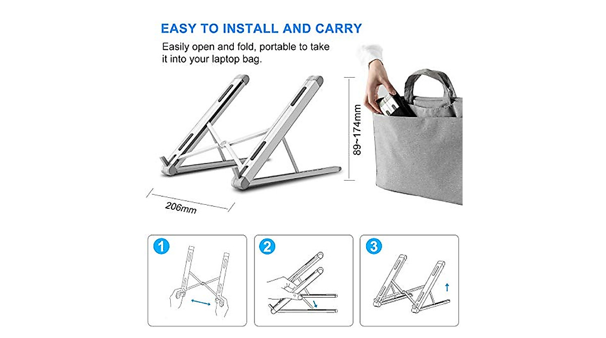 Jubor Portable Laptop Stand: 6 Adj. Heights, Aluminum