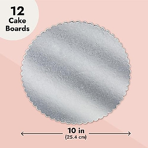12 Pack 10 Inch Cake Board Base, Cardboard Scalloped Platters for Bakeries, Desserts (Silver)