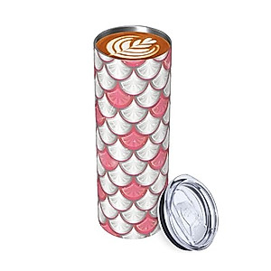 AFHYZY 20 oz Skinny Tumbler Reusable Coffee Travel Mug with Lids and Straws, Insulated Coffee Cups 20oz Stainless Steel Water Bottles Leak Proof for Adults, Women - Mermaid