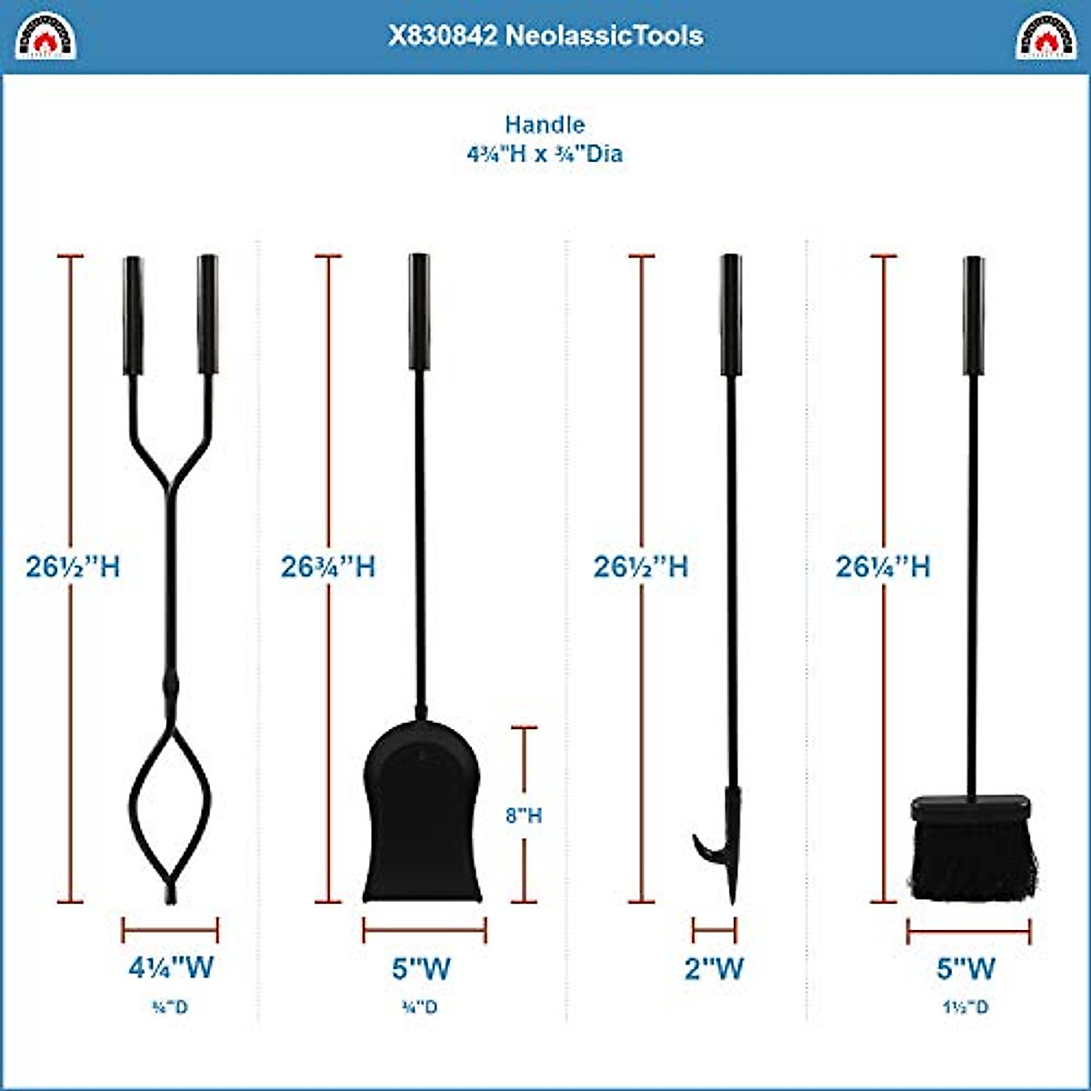 Minuteman International Neoclassic 5-piece Fireplace Tool Set, Black, Round Base