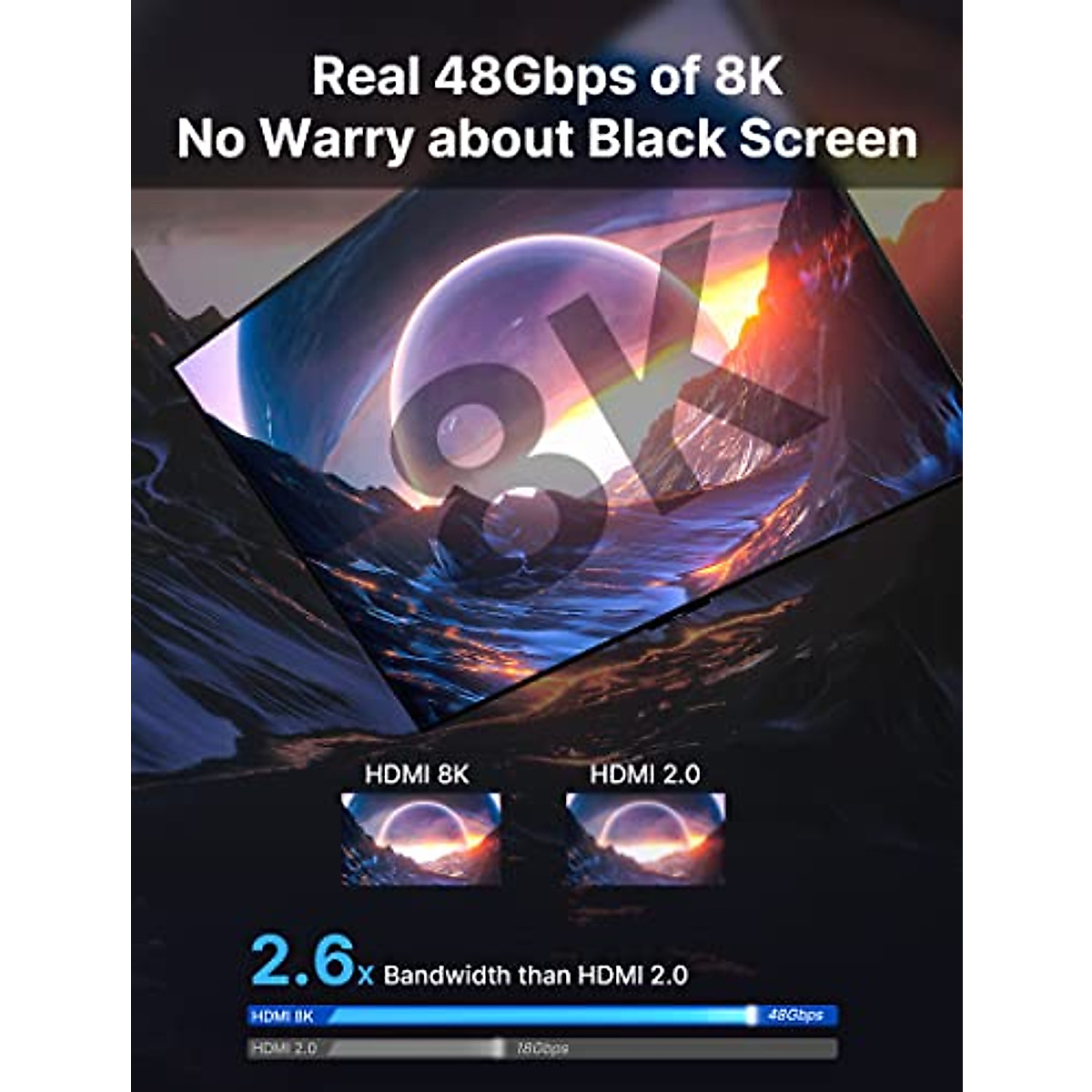 JSAUX 8K HDMI Cables 2.1 10FT 2-Pack 48Gbps 8K & 4K Ultra High Speed Cords(8K@60Hz 7680x4320, 4K@120Hz) eARC HDR10 HDCP 2.2 & 2.3 3D, Compatible for PS5/PS4/X-Box/Roku TV/HDTV/Blu-ray/LG/Samsung QLED