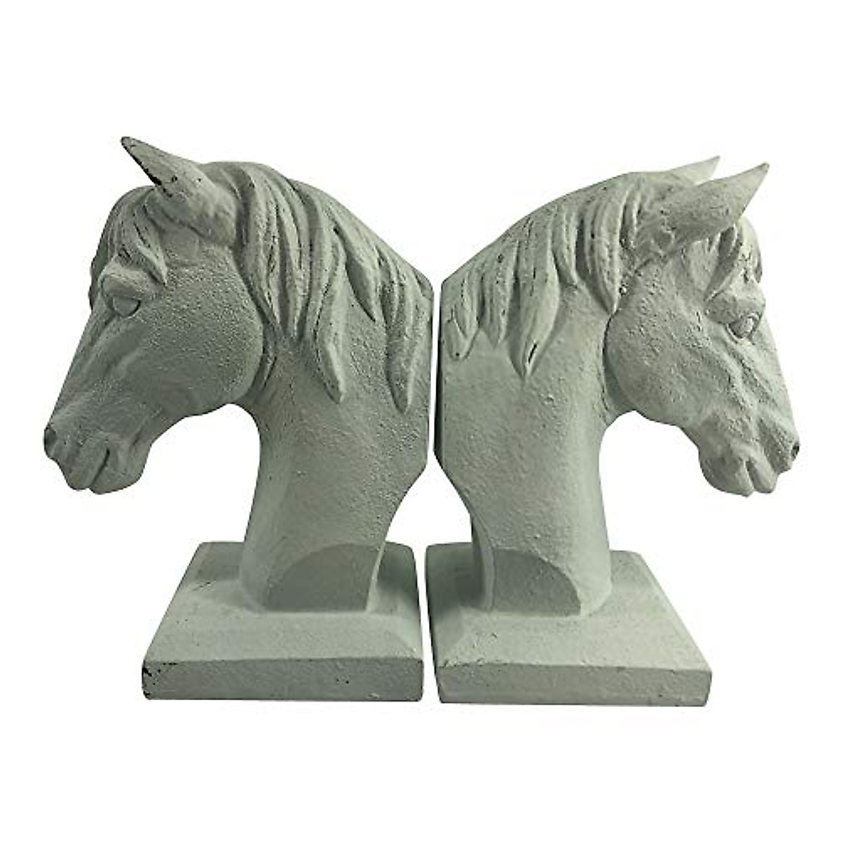 Comfy Hour Farmhouse Collection 5" x 7", Set of 2, Horse Head Art Bookends, 1 Pair, Antique Style, Heavy Weight, White, Polyresin, Wildlife Collection