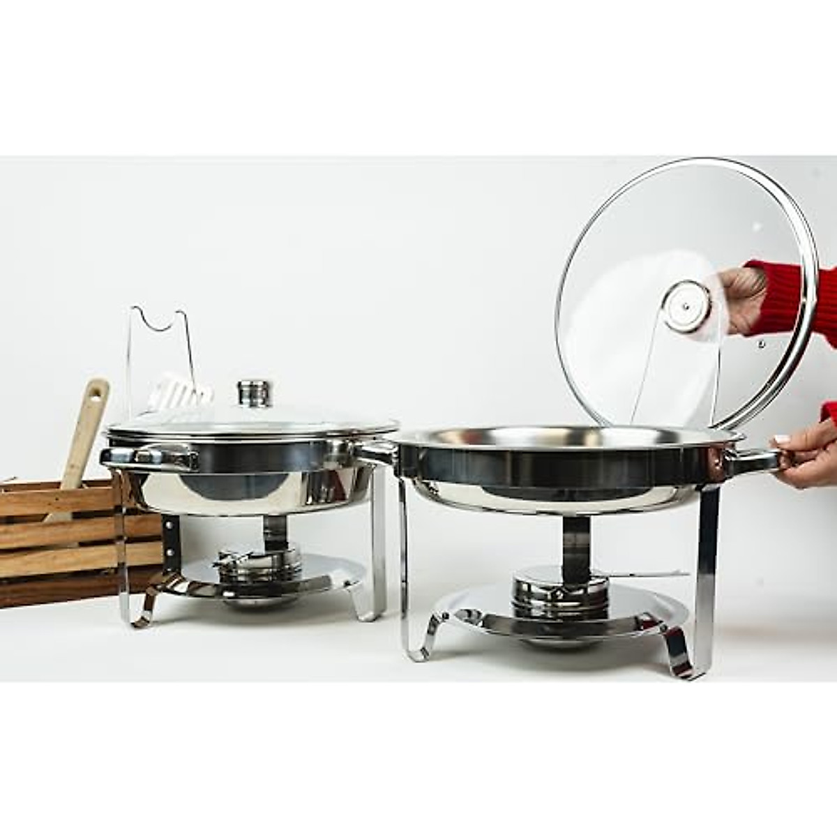 Alpha Living Chafing Dish Buffet Set of 4 – Complete Stainless Steel Chaffe Buffet Set with Glass Lids, Chafing Fuel Holder – Elegant and Practical Warmer Trays for Buffet, Wedding, Catering Supplies