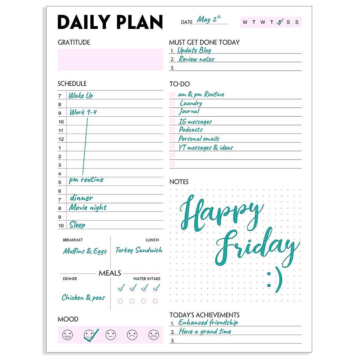 Daily Planner Notepad - Tear-Off Daily Planning Pad, Organizer with To Do Lists, Schedule, Appointment, Productivity Tracker, 50 Undated Sheets, 8.5 x 11 in