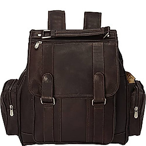Piel Leather Double Loop Flap-Over Laptop Backpack, Chocolate, One Size