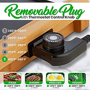 NutriChef Non-stick Plate, Removable Grill & Griddle Plate, Smokeless Electric Bamboo Grill, BBQ Grill with Temperature Control, Durable Quality, Ideal for Indoor BBQ