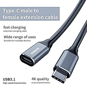 Extension Cable Type C Male to Female USBC to USBC Fast Charging Cable – Multi-Usually USBC to C/USB 3.1 GEN2 High-Speed; Supports 10Gbps/4K Video/PD 100W; Non-Braided C Wire; Black (4 Ft/1.2m)