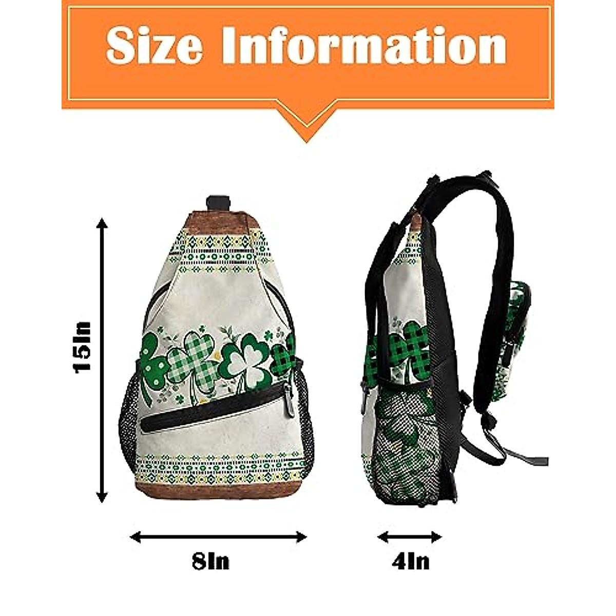 Sling Backpack, St. Patrick's Day Green Shamrocks Clover Southwestern Waterproof Lightweight Small Sling Bag, Travel Chest Bag Crossbody Shoulder Bag Hiking Daypack for Women Men