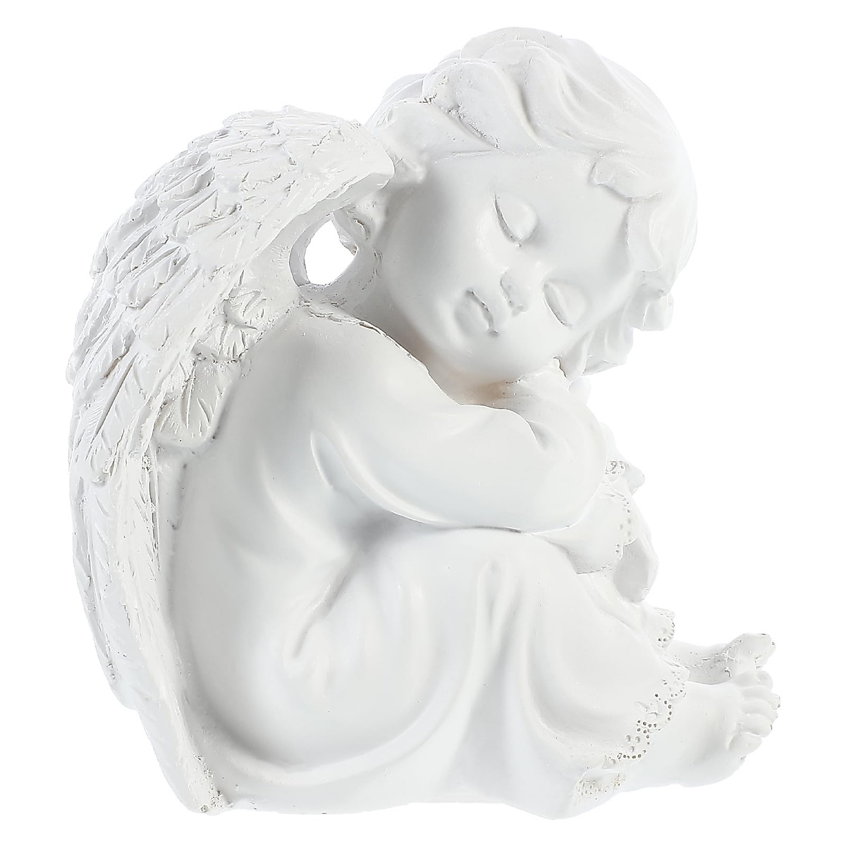 VOSAREA Praying Angel Figurine Resin Cherubs Angel Statue Guardian Angel Figurine Thinking Angel Sculpture Cute Wings Angel Memorial Statue for Home Decoration Wedding