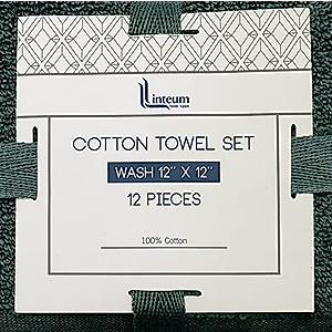 Linteum Textile 12 Piece Face Towel Set, 12x12 Inch, 100% Soft Cotton 16 Single Ring Spun Premium Washcloths Absorbent Durable Luxurious Face Towel (Hunter Green)