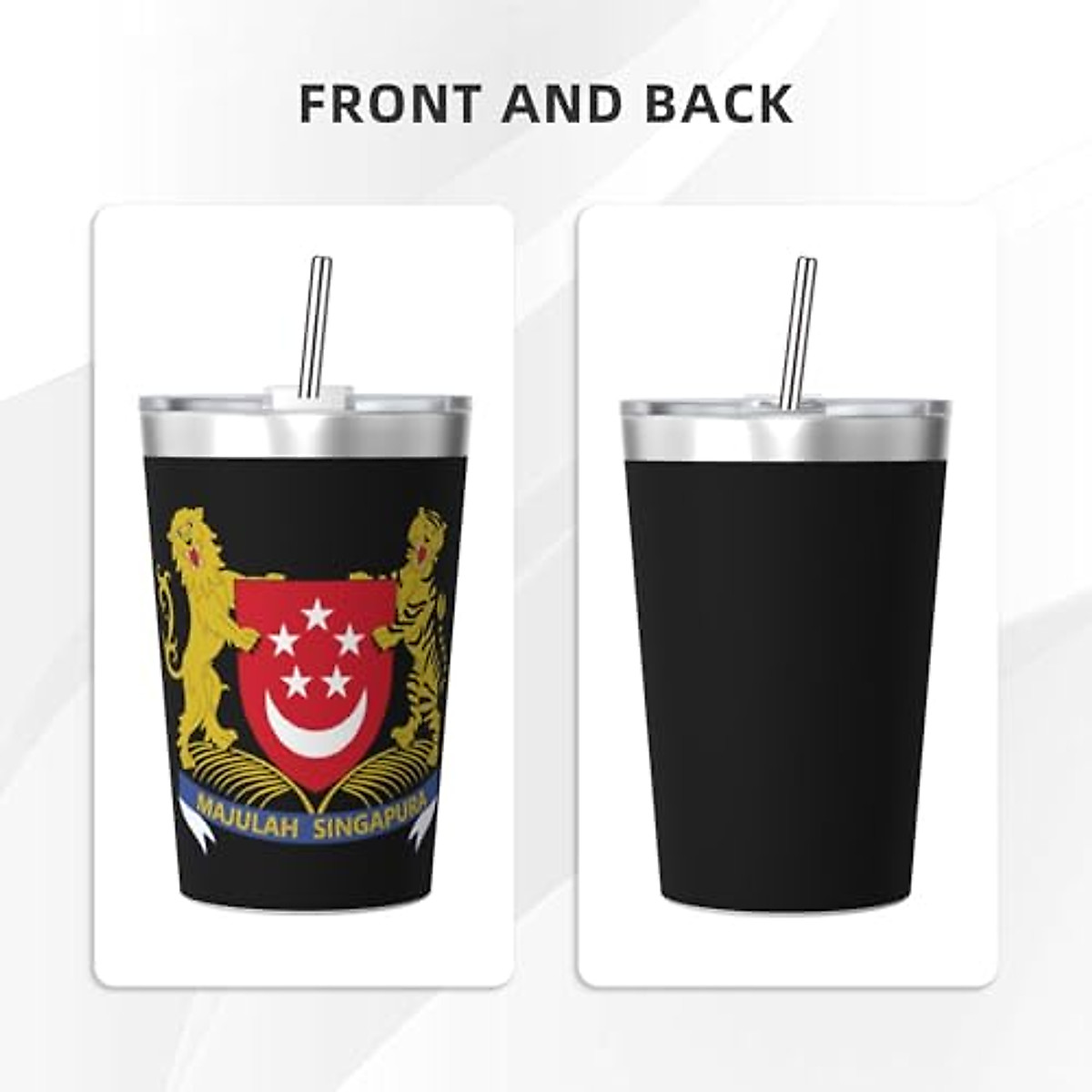 Coat Of Arms Of Singapore Insulated Stainless Steel Tumbler 12 Oz Thermos Come With Straw Leak-Proof Travel Mug Cup