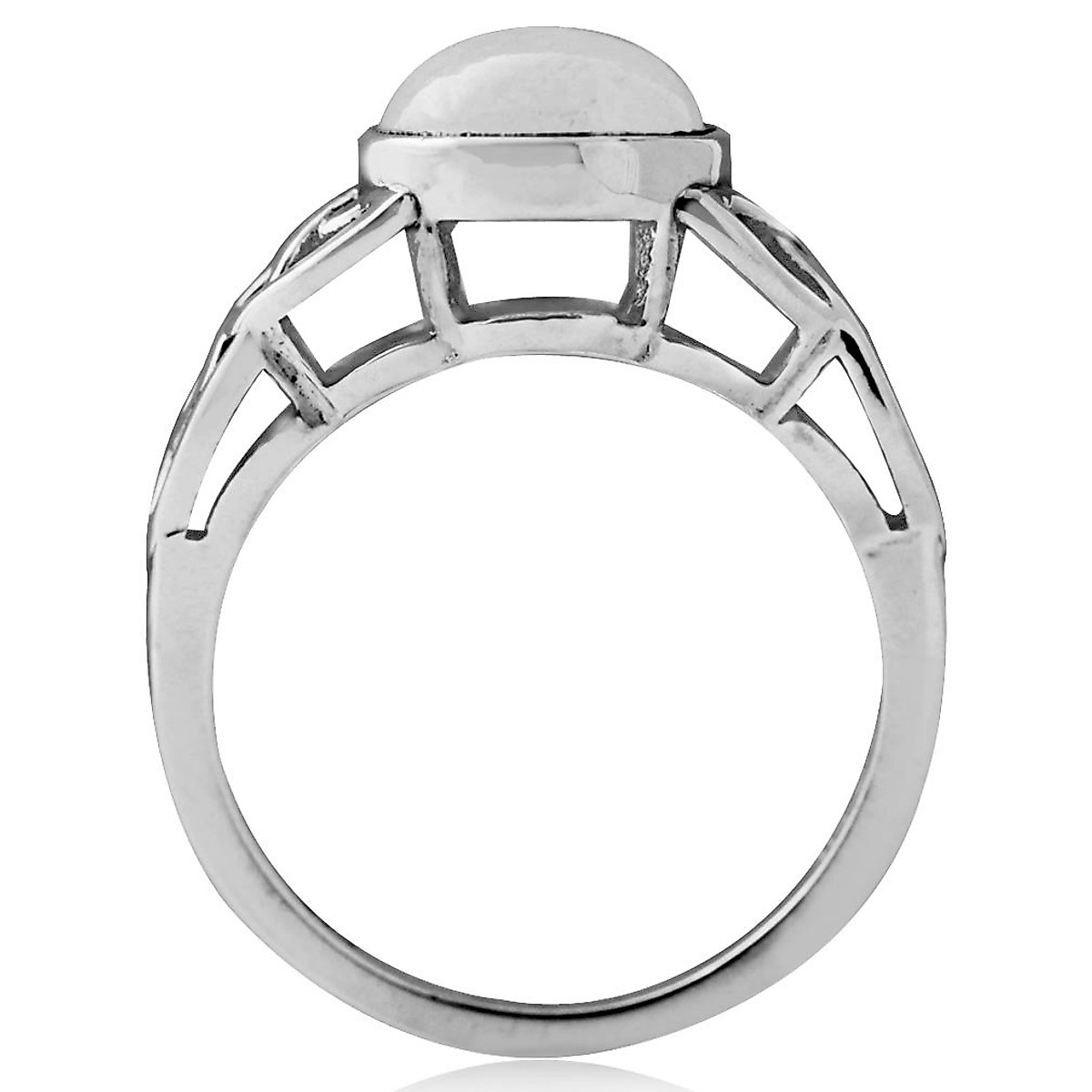 Silvershake 8mm Natural Round Shape Moonstone 925 Sterling Silver Triquetra Celtic Knot Solitaire Ring Size 9