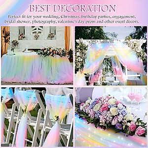 Timgle 10 Yards Rainbow Glitter Tulle 54 in Tulle Fabric Pastel Tulle Mesh Iridescent Girl Fabric for Table Chair Sash Bow Tutu Skirt Sewing Crafting Gift Wrapping Wedding Party Backdrop,30 Ft