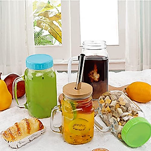 luium Mason Jars with Handle - 4 Pack 24oz mason jar drinking glasses with lid and straw, Mason Jar Cups, Mason Jar mugs for Iced Coffee, Milkshake, Smoothie, Plastic Airtight Lids for Food Storage