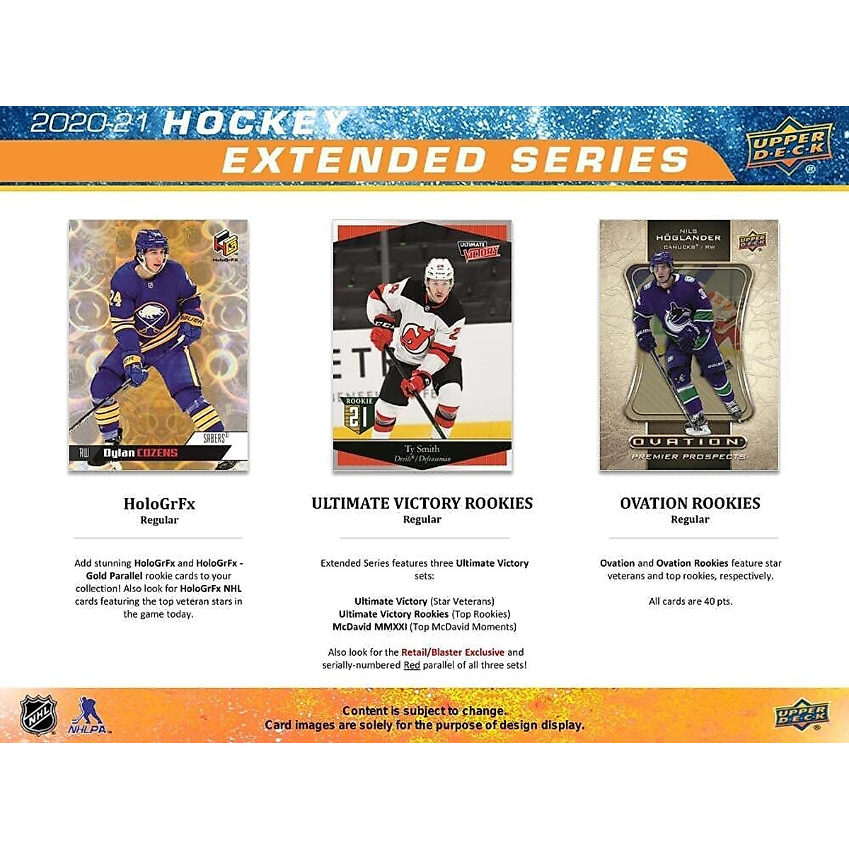 2020/21 Upper Deck Extended Series NHL Hockey Blaster Box - 7 Packs per Box - 8 Cards per Pack - Collect Young Guns Rookie Cards