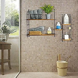 Mijee Floating Shelves for Wall,Industrial Shelves,Laundry Room Shelves,Bathroom Shelves,Metal Frame Rustic Brown Wall Shelves Set of 2