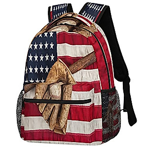 Vintage Baseball Bat Larger Backpack School Bookbag for Kids Boys Girl, American Flag Travel Laptop Backpacks Book Bag Hiking Camping Daypack