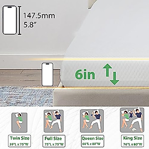 HWGEBY Bed Full Size Matress, Full Size Memory Foam Mattress for Cool Sleep, Double Bed Mattress Green Tea Mattress, Cool Gel Memory Foam Mattress with Soft Cloth Cover(Full, 6 Inch)