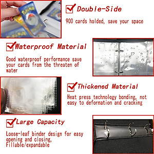 Card Binder for Trading Cards, 9-Pocket Trading Card Binder Fits 900 Cards with 50 Removable Sleeves