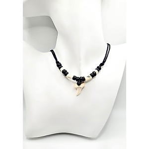 Swimmi Genuine Shark Tooth Necklace for Men, Mako Shark Tooth Necklace, Handmade Wooden Beads Cords Surfer Shark Tooth Necklace for Women Jewelry GA384