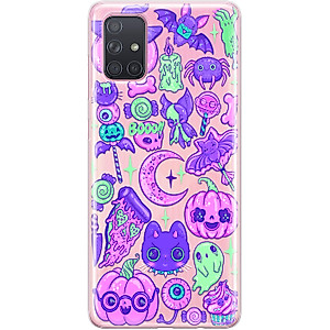 TPU Phone Case Compatible with Samsung A72 A71 5G A70 A51 A50 A32 A21 A11 A12 A13 A14 A01 Ghost Print Lightweight Soft Cat Spooky Cover Bats Flexible Pizza Silicone Purple Pumpkins Shockproof
