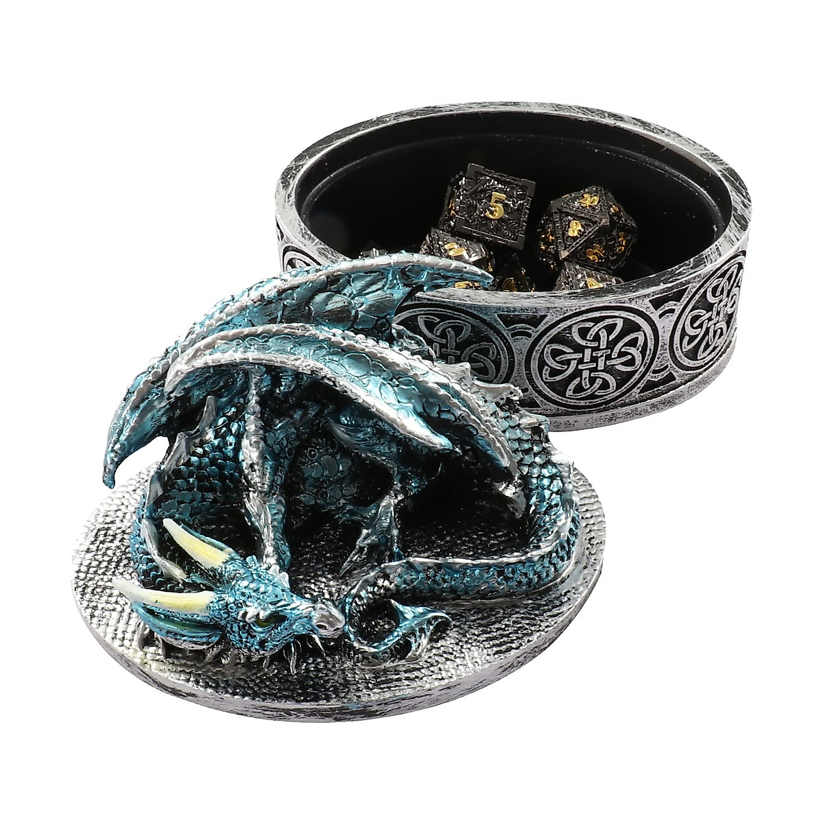 DDFE Unique New Dragon Pattern DND Dice Gift Storage Box,Great DND Gifts Giftware Box,Dungeons and Dragons RPG MTG Table Games D&D Pathfinder Shadowrun,DND Accessories Essentials Kit(Blue)