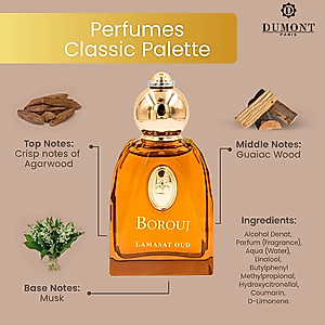 Dumont BOROUJ LAMASAT OUD - 85ml Travel Size - Arabic Inspired Unisex Perfume for Men & Women - Musky, Woody & Oriental Fragrance - Long Lasting Cologne Mist & Body Spray - for Him & Her