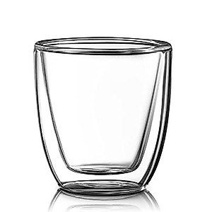 Glass Espresso Cups Set of 4 - Double Walled Espresso Cups 2.6 OZ - Wide Italian Style Clear Doppio Espresso Cup - Double Espresso Cups - Espresso Accessories Small Double Wall Expresso Coffee Cup
