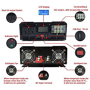 KRXNY 2000W 24V DC to 120V AC 60HZ Pure Sine Wave Off Grid Home Solar Power Inverter Converter with USB Port LCD Display