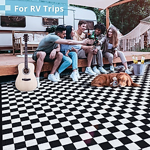 GOTGELIF Black and White Classic Checkerboard Outdoor Area Rug 9x12FT, Reversible & Water-Resistance & Portable Plastic Straw Rug for RV Trips, Picnic, Camping, Outdoor, Garden, Patio