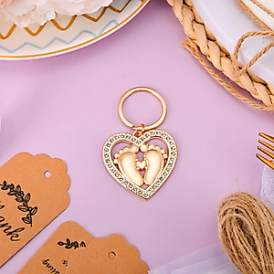 24 Pieces of Caring Foot Design Keychain and Keyring Favored for Baby Showers and Weddings, Party Gifts, Souvenirs or Decorations, with Labels and Silk Bags