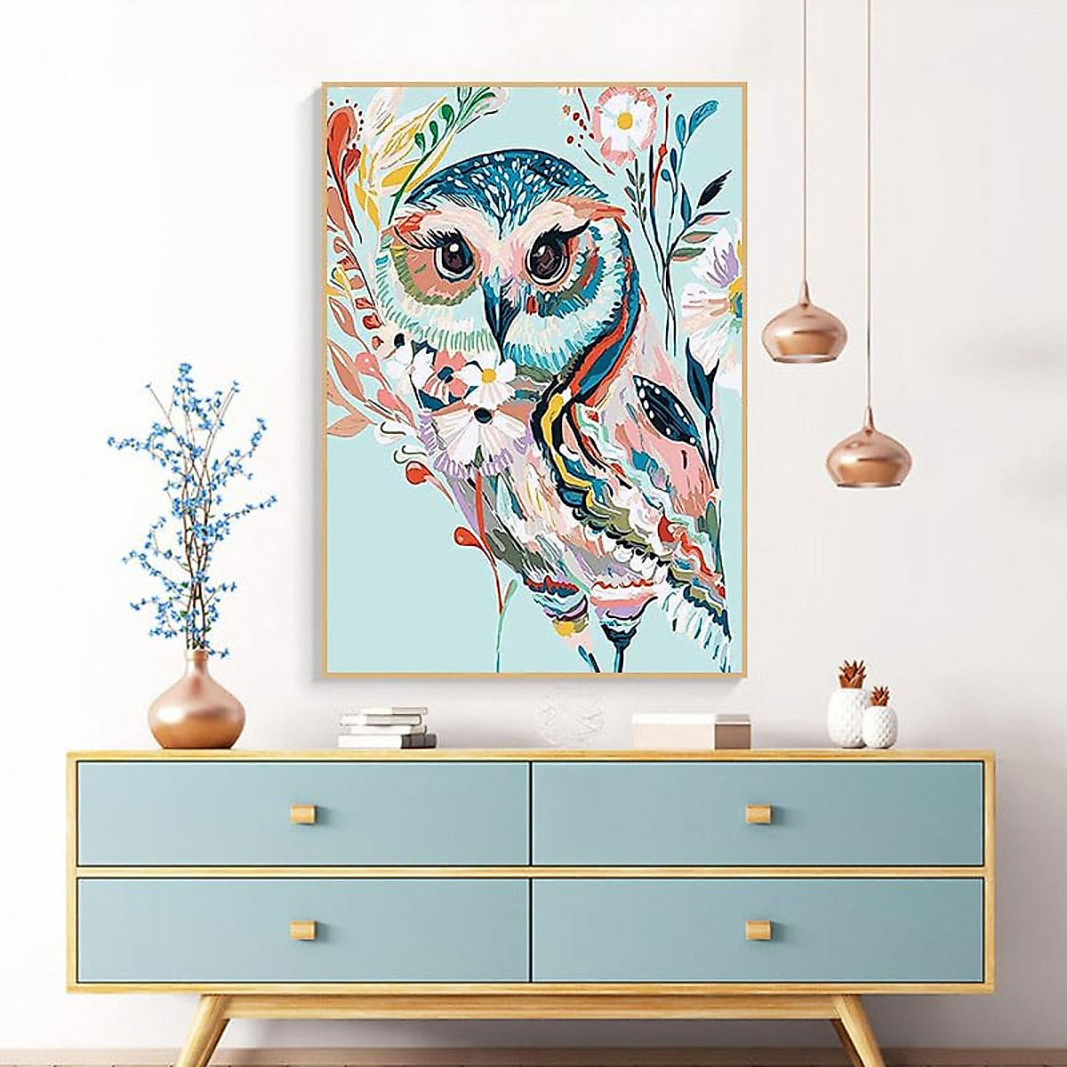 DIY Paint by Numbers for Kids & Adults & Beginne,DIY Canvas Painting Gift Kits for Home Decoration,Rainbow Owl Home Wall Decor 16x20''(Without Framed)