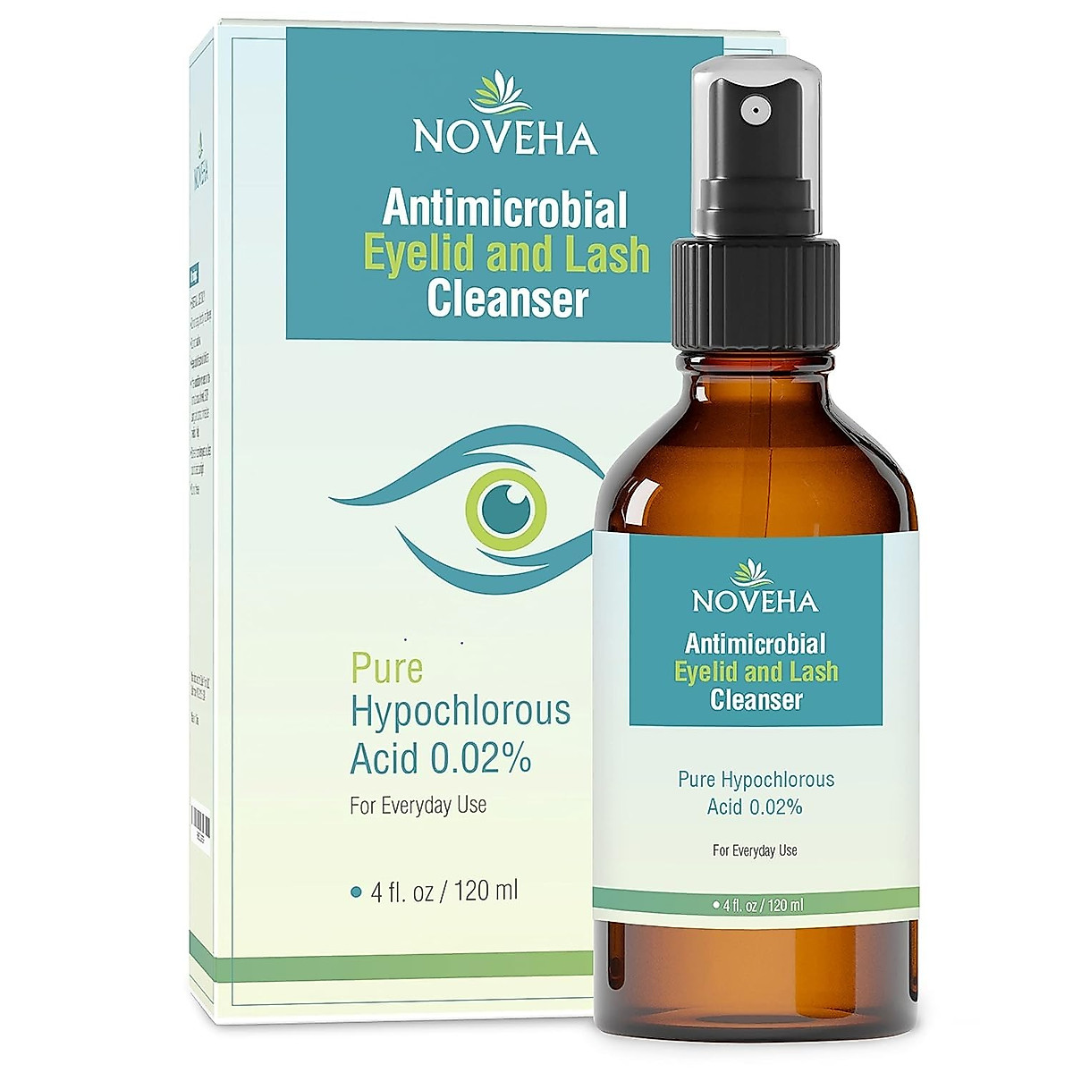NOVEHA Eyelid and Lash Cleanser - Fast Acting Soothing Formula, Effective Relief from Irritation, Dry Eyes, Styes, Pure and Gentle Hypochlorous Acid Spray (4 Fl Oz (Pack of 1))
