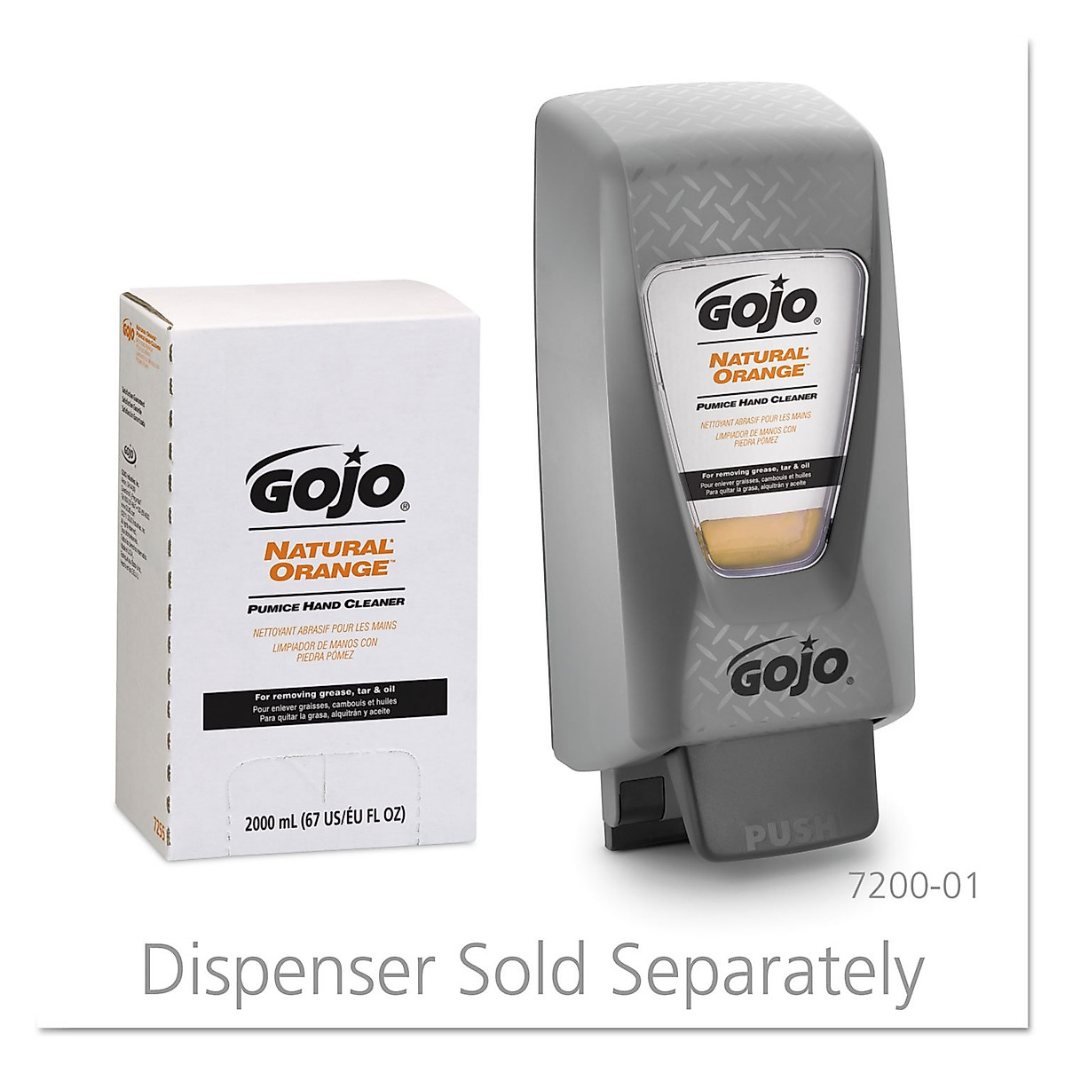 GOJO 7255 NATURAL ORANGE Pumice Hand Cleaner Refill, Citrus Scent, 2000mL, 4/Carton