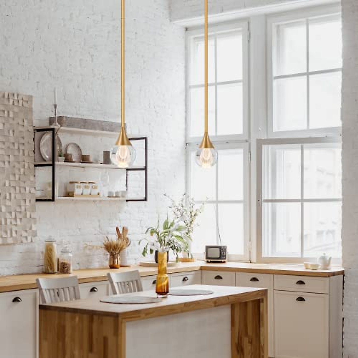 PARTPHONER LED Crytal Pendant Light, 1-Light Gold Hanging Light Fixture with Brushed Brass Finish, Mini Glass Globe Teardrop Pendant Lighting for Kitchen Island Dining Room Bedroom Bar