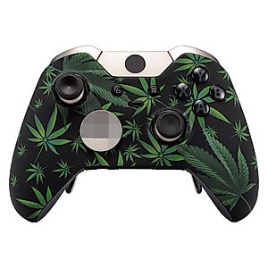eXtremeRate The Great Wave Patterned Front Housing Shell Faceplate for Xbox One Elite Controller Model 1698 with Thumbstick Accent Rings - Controller NOT Included