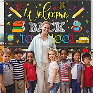 Welcome Back to School Backdrops, Welcome Back Bulletin Board Back to School Banner Sign Hanging Fabric Photography Background for First Day of School Classroom and Office Decorations,73x44 Inch