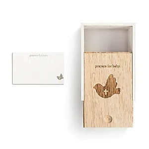 DEMDACO Prayers For Baby Natural Brown White 4.5 x 6.5 Mango Wood Decorative Keepsake Trinket Box