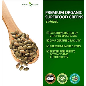 Potent Garden Organic Superfood Greens, Fruit and Veggies Supplement Rich in Vitamins & Antioxidants with Alfalfa, Beet Root & Tart Cherry to Boost Energy, Immunity & Gut Health, Greens Tablets 60 Ct