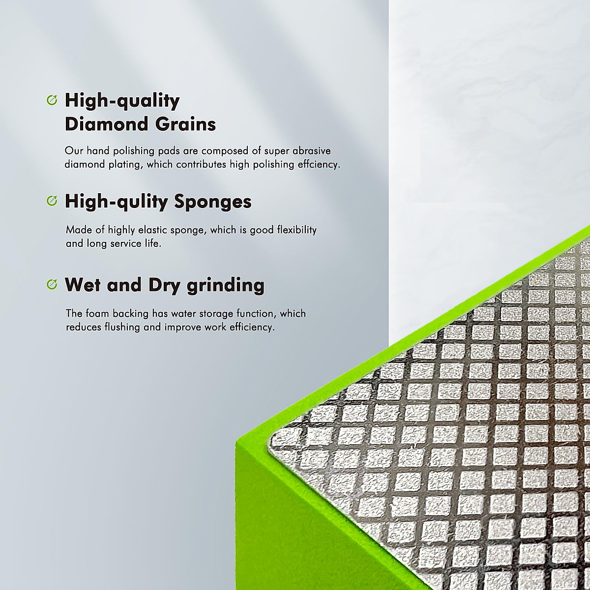 Bstansion Diamond Hand Polishing Pads, Diamond Sanding Pads for Ceramic Tile Glass Stone Granite Wood Marble Metal, 4PCS Foam Backing Grinding Blocks Grit 60#,100#,200#,400#, Tile Tools