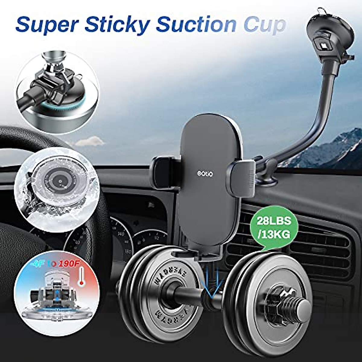 OQTIQ Windshield Phone Mount for Car [Gooseneck 13" Long Arm] Car Phone Holder Mount Dashboard Windshield Strong Suction Cup Cell Phone Holder Car Truck for iPhone 14 13 Pro Max All Mobile Phones