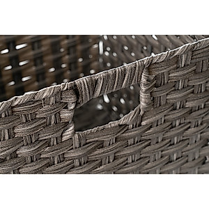 Foldable Synthetic Plastic Wicker Storage Basket with Iron Wire Frame By Blue Ridge Basket Company (Set of 4)