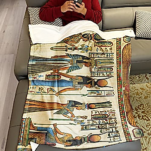 HommomH Fleece Blanket 60" x 80" Egyptian Decorative Papyrus Queen Nefertari Lightweight Fuzzy Cozy Soft Warm Throw for Men Women, Air Conditioning