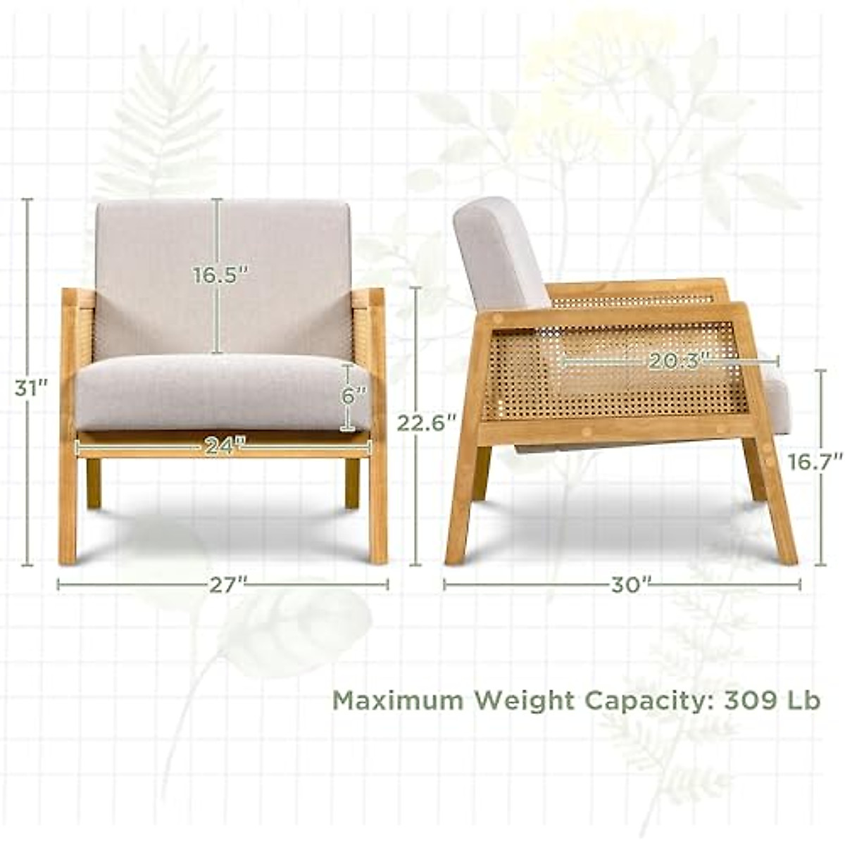 Yaheetech Accent Chair, Modern Armchair with Wood Legs, Mid Century Living Room Chair Linen Comfy Lounge Chair for Bedroom Reading Room, Set of 2, Beige