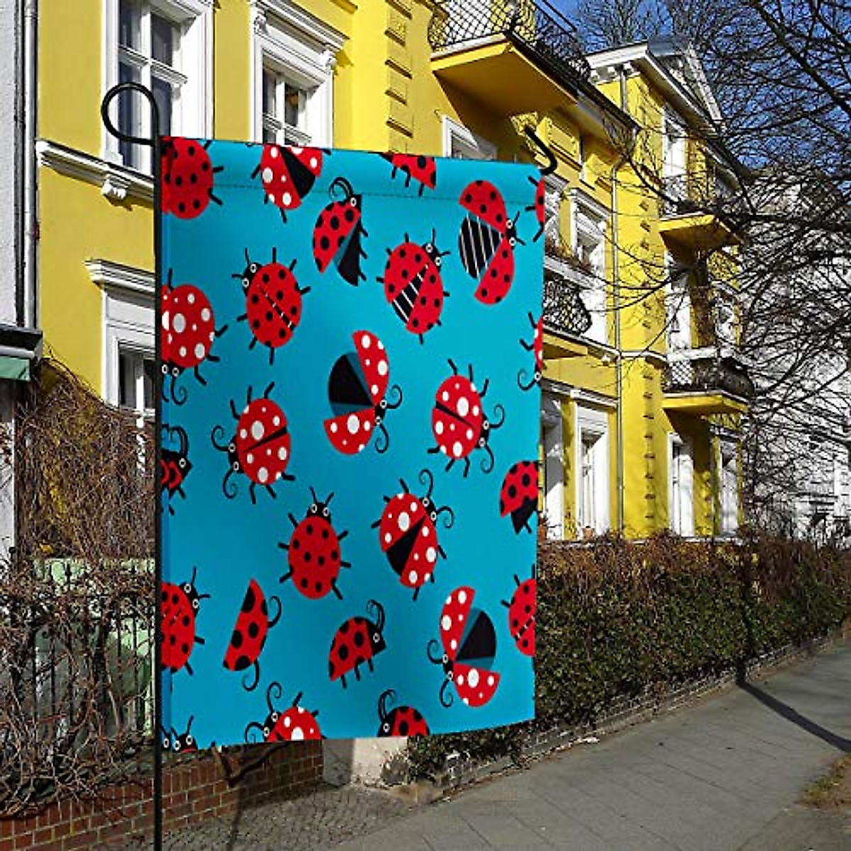 Welcome Yard Flag Vertical Seasonal Garden Flag Cute Ladybug Red Black Carapace Insect Dense Animal Blue Waterproof Double Sided Flag for Indoor Outdoor Courtyard Decoration