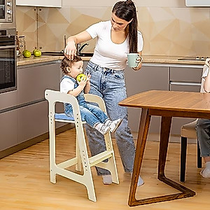 Adjustable Wooden High Chair for Toddlers - Counter Height Dining Chair with Removable Cushion - Perfect for Kids' Dining, Studying, and Feeding